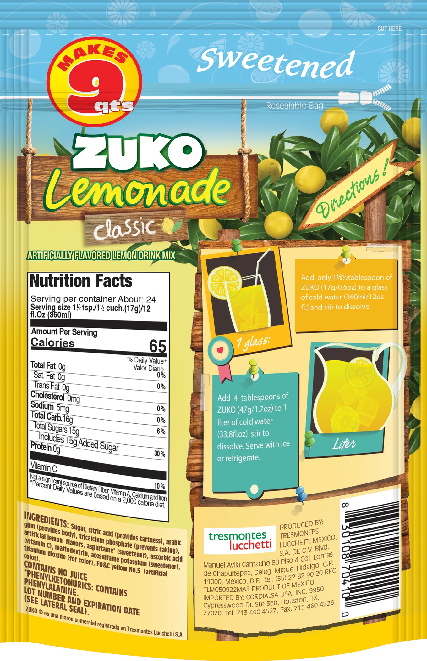 Zuko Drink Mix Classic Lemonade Family Pack, 14.1 oz — Cordialsa USA