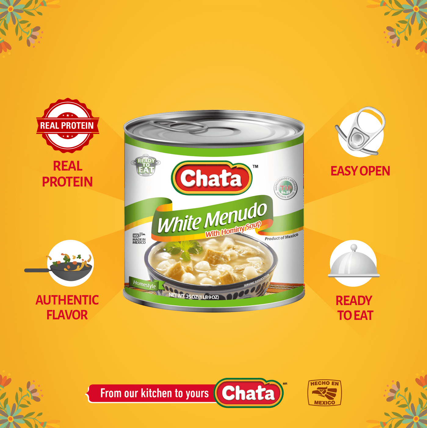 Chata White Menudo With Hominy Soup, Can, 25 oz — Cordialsa USA