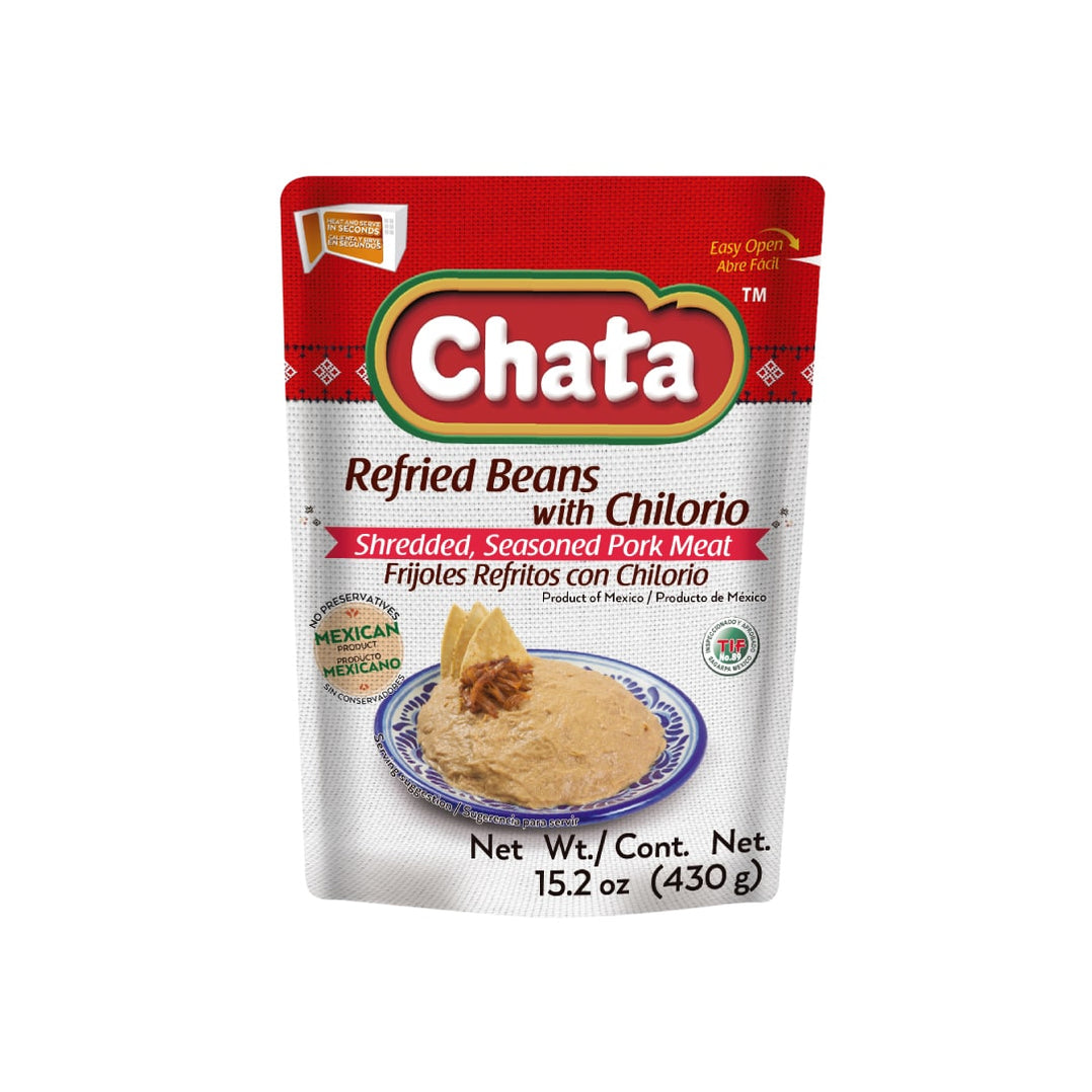 Chata Refried Beans with Chilorio Pouch, 15.2 oz — Cordialsa USA